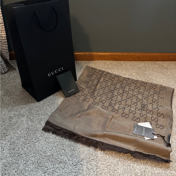 Gucci | Accessories | Gucci Supreme Mono Jacquard Gg Silk Wool Wrap ...